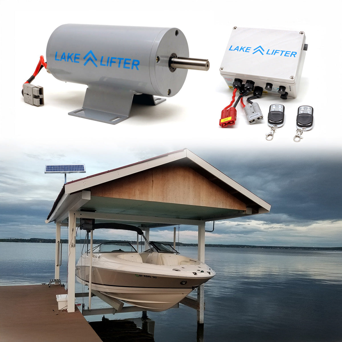 Epoxy DC Boat Hoist Motor + Solar Charging Kit - Lake Lite